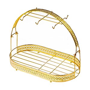 Piscepio Mug Holder Coffee Mug Rack Coffee Cup Holder Stand Dishes Organizer Wrought Iron Mug Drainer Storage Drying Rack for Counter Cabinet Table Kitchen Restaurant Office (Gold A)