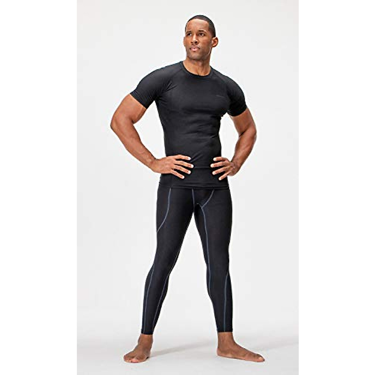 DEVOPS 3 Pack Men's Cool Dry Short Sleeve Compression Shirts, Sports Baselayer T-Shirts Tops, Athletic Workout Shirt (Large, Black/Navy/Olive)