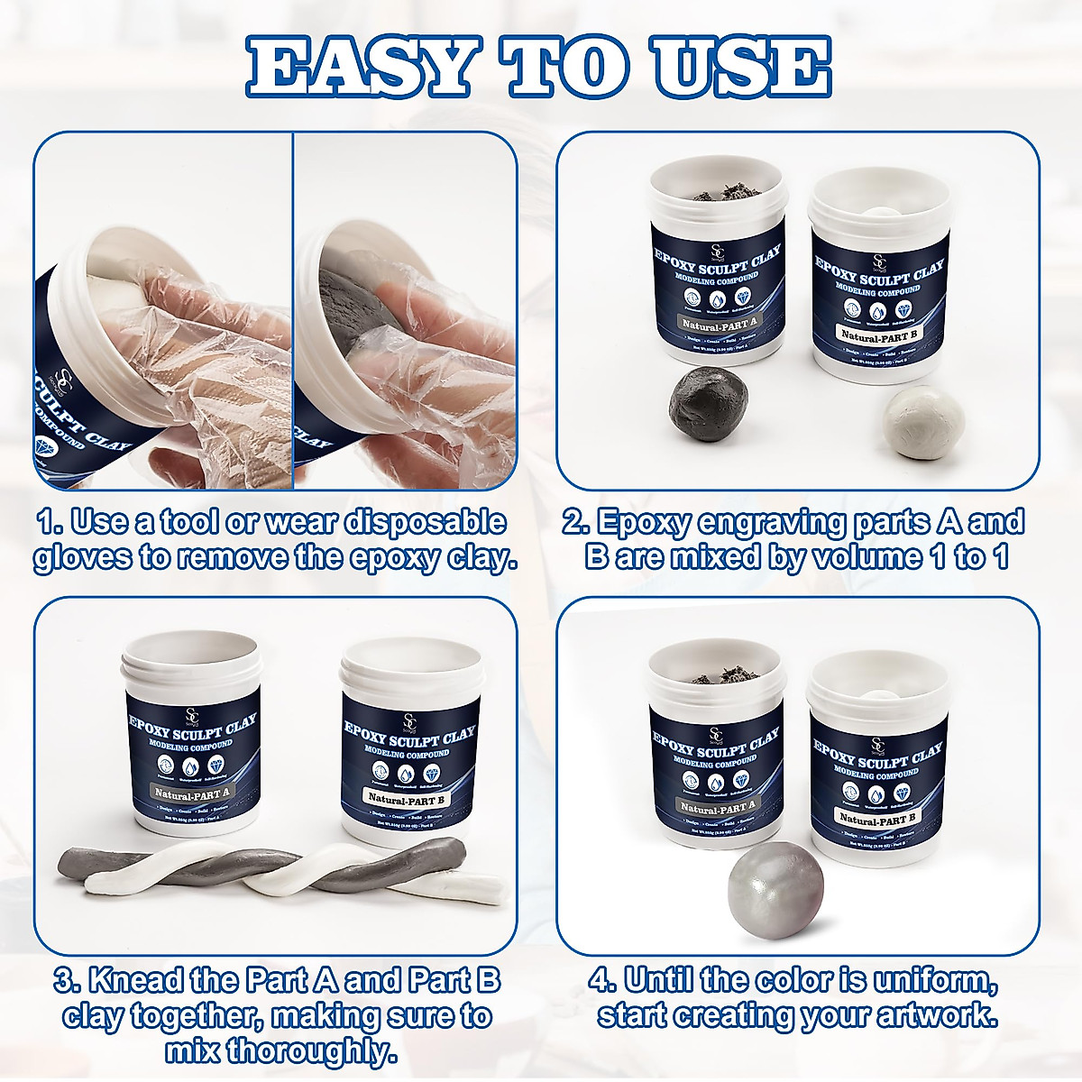 Seocam Epoxy Sculpt Clay, Epoxy Putty for Epoxy Sculpt, 2 Part Modeling Compound (A & B) of Sculpting Clay, Magic Sculpt Epoxy Clay for Sculpting, Modeling, Building and Repairing, 1 Pound, Natural