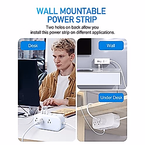 6FT PD 65W USB C Power Strip Surge Protector for Travel&Work, 9-in-1 Power Strip with 6 Widely AC Outlets&3 USB Ports, Overload Protection, Flat Plug, Wall Mount, Desk USB Charging Station, 1875W/15A