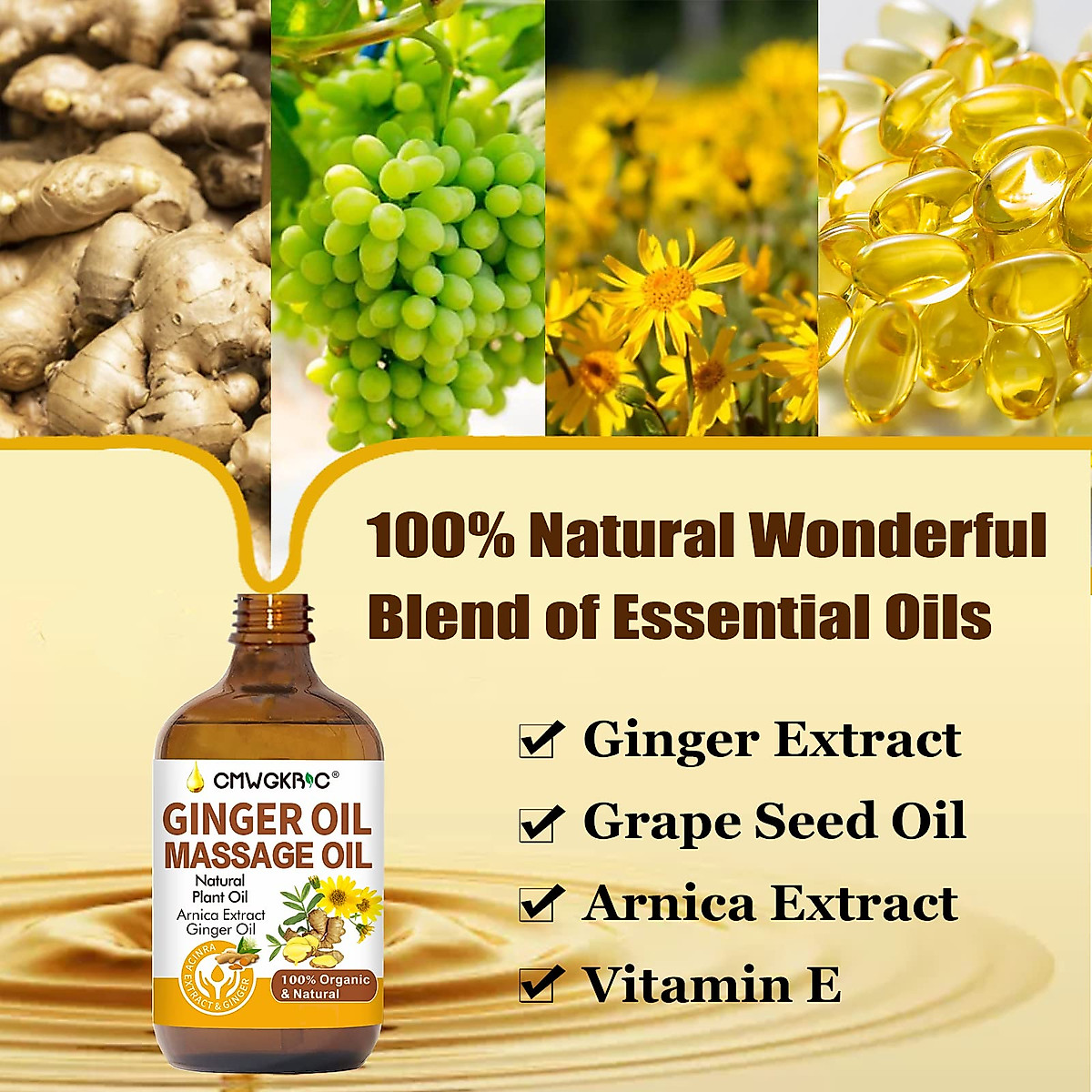 2 Pack Ginger Oil Lymphatic Drainage Massage,Belly Drainage Ginger Oil-Warming Tired Sore Muscle Ginger Massage Oils With Natural Arnica Extract,Grapeseed Oil,Vitamin E Massage Oil for Massage Therapy