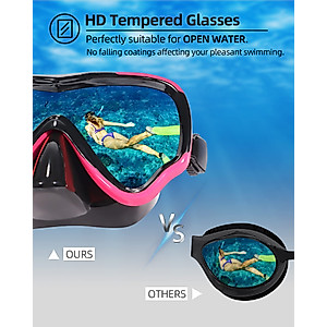 EverSport Swim Goggles Adult with Nose Cover for Women Men No Leak, Clear Wide View Diving Scuba Mask Open Water Pool Swimming Goggles Silicone Shower Goggles Youth Snorkel Junior Nose Goggles