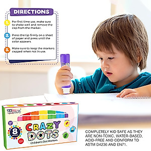 U.S. Art Supply 8 Color Crazy Dots Markers - Children's Washable Easy Grip Non-Toxic Paint Marker Daubers