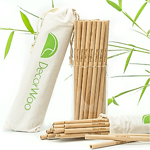 DecorWoo 20 Pack Reusable Straws, 7.8 Inch Bamboo Straws BPA Free, Biodegradable Wooden Straws Alternative to Plastic Straws, Include Cleaning Brush and Travel Pouch