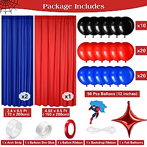 SmoothNovelty 57 Pcs Red Blue Black Party Decorations 2 Royal Blue and 1 Red Chiffon Backdrop Curtain 54 Pcs Black Red and Blue Balloons Arch Garland Kit for Birthday Graduation Party Decorations