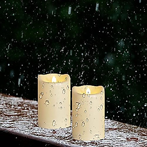 Outdoor Waterproof Large Flameless LED Candles with Remote Timer Battery Operated Plastic Big Pillar Candles for Garden Patio Home Wedding Party Decorations Flickering Electric Lights 4”x6” 2 Pack