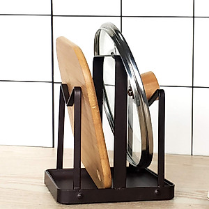 Pot Lid Holder Cutting Board Drain Rack Countertop Storage Shelf(Black)