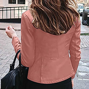 Leather Jackets for Women, Faux Leather Motorcycle Jacket for Women 2023 Plus Size Casual Coats Vintage Biker Jackets Long Sleeves Cropped Coats Lapels Leather Jacket