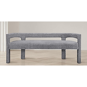 Meridian Furniture Athena Collection Modern | Contemporary Boucle Fabric Upholstered Bench, 66.5" L x 21" D x 27" H, Grey