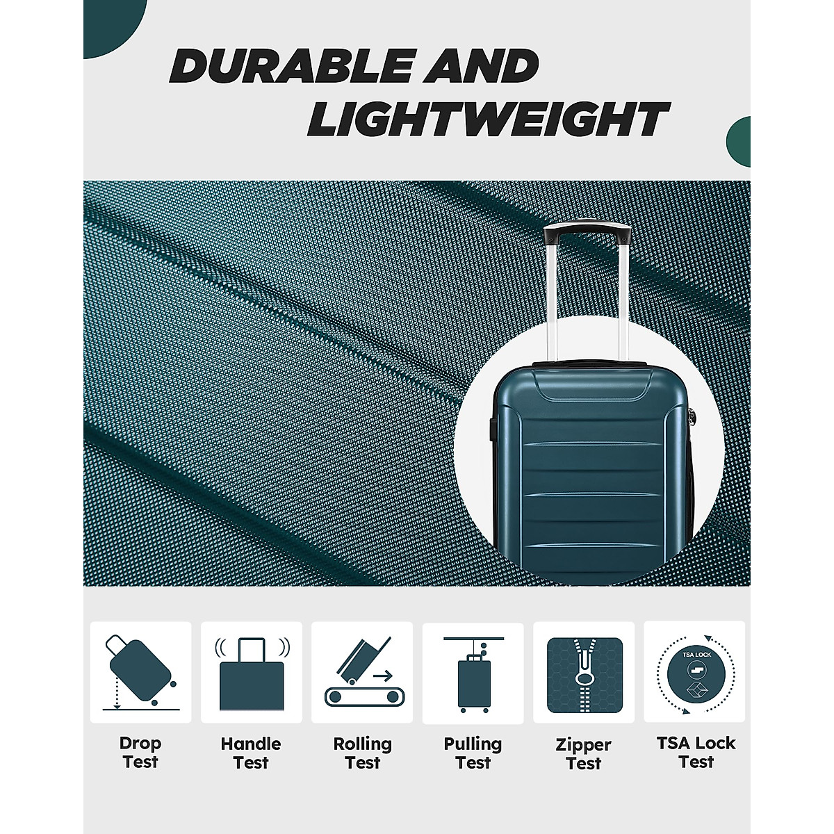 SunnyTour 3 Piece Luggage Set, Hardside Lightweight Suitcase Sets with Spinner Wheels (20"/24"/28", Green Blue)