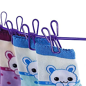 NUZAMAS 2X Clothesline 12 Pegs Clips Portable Expandable Adjustable Retractable Airer for Camping Travel Clothes Laundry Drying Outdoor and Indoor Use Purple