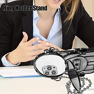 for iPhone 14 Pro Max Case with Kickstand Mirror Lanyard Shoulder Strap Cute 3D Astronaut Lens Camera Protection Girls Women Hidden Stand TPU Clear Cover Protector for iPhone 14 Pro Max (14 Pro Max)