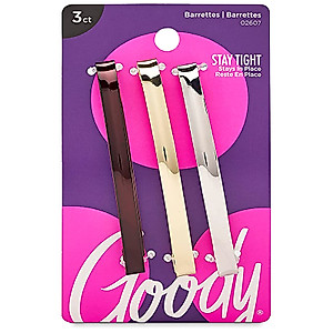 Goody Metal Hair Barrettes Clips - 3 Count, Assorted Colors - Slideproof and Lock-In Place - Suitable for All Hair Types - Pain-Free Hair Accessories for Men, Women, Boys, and Girls - All Day Comfort