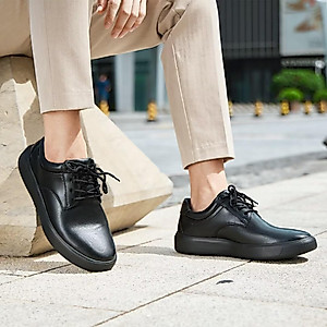 Men's Orthopedic Leather Dress Walking Shoes: Comfortable Plantar Fasciitis Fashion Oxford with Arch Support, Heel and Foot Pain Relief Dress Shoes for Wedding Black Size 12