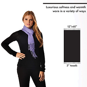 Cashmere Boutique Women Pashmina Scarf for Daily Wear, Wedding, Evening Party, and Winter Warm - 70% Cashmere and 30% Silk - Purple, 12" x 60"
