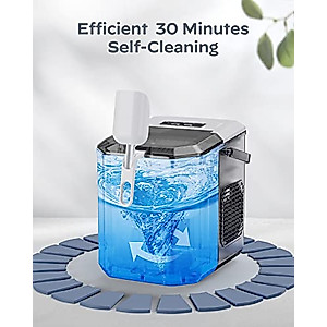 Silonn Ice Maker Countertop, Portable Ice Machine with Carry Handle, Self-Cleaning Ice Makers with Basket and Scoop, 9 Cubes in 6 Mins, 26 lbs per Day, Ideal for Home, Kitchen, Camping, RV