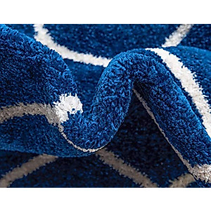 Unique Loom Trellis Frieze Collection Area Rug - Rounded (5' x 8' Oval, Navy Blue/ Ivory)