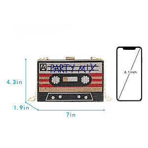 ZLM BAG US Retro Cassette Evening Clutch Purse Crystal Inlaid Bling Crossbody Shoulder Bag for Graduation Wedding Party
