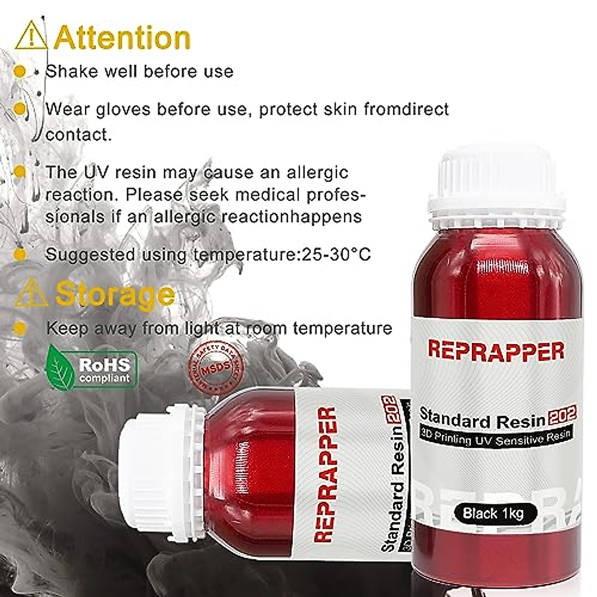 Reprapper ABS-Like Translucent Black 3D Printer Resin, 405nm Fast UV-Curing 1kgTransparent Black Resin 3D Printing Resin Photopolymer Sensitive Resin for LCD Printer, Clear Black 1000g