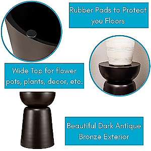 BIRDROCK HOME Metal Decorative Garden Stool and Outdoor Accent Side Table - Modern Industrial Round End Table for Home Furniture, Porch, Patio Decor, Garden, Deck - Dark Antique Bronze, 14" H x 14" D