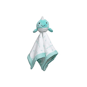 SONA G DESIGNS Baby Lovey Custom Personalized with Name Plush Security Blanket - Narwhale - Elephant - Owl for Infants Babies Toddlers Newborns (Aqua Narwhal with Embroidered Name)