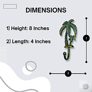 Cast Iron Palm Tree Wall Hooks - Set of 3, 8"x4" Tropical Decorative Hangers, Rustic Black Finish, for Coats, Towels, Bags - Add a Touch of The Tropics to Your Home Decor