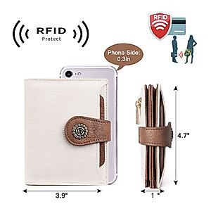 CLUCI Small Wallets for Women RFID Blocking Leather Trifold Compact Credit Card Holder with ID Window Ladies Zipper Coin Purse Beige with Brown