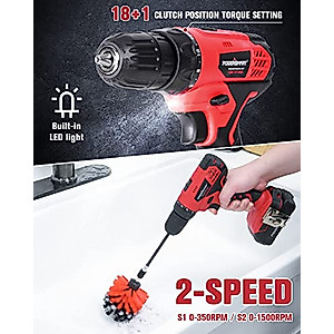 PowerSmart Cordless Drill Driver, 20V Drill Driver Brushes, 300 in-lb Torque Impact Drill Driver, 3/8'' Chuck, Power Drill Driver Built-in LED, 1.5Ah Lithium-Ion Battery & Charger Included