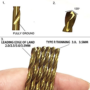 JFOGO Titanium Twist Drill Bit Set (60Pcs）and 20Pcs Mini Drill Bits 1-3.5MM,0.5MM,0.8MM, HSS42 Fully Ground Micro Drill Bits for Wood,Soft Metal,Plastic, Aluminum Alloy,Metric