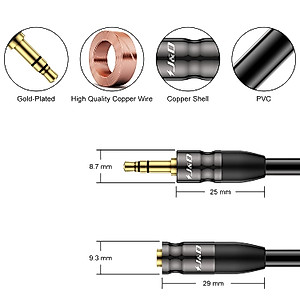 J&D 3.5mm AUX Audio Extension Cable, Copper Shell 3.5mm 1/8 inch Stereo Jack Male to Female Auxiliary Stereo Audio Cable 3.5mm TRS Male to TRS 3.5mm Female Stereo Audio Adapter Cable, 6 Feet