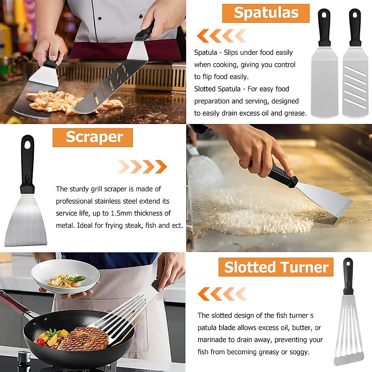 Blackstone Griddle Accessories Kit, 145 Pcs Flat Top Grill Accessories for Blackstone and Camp Chef, Professional Grill Spatula Stainless Steel BBQ Accessories for Men Outdoor Camping