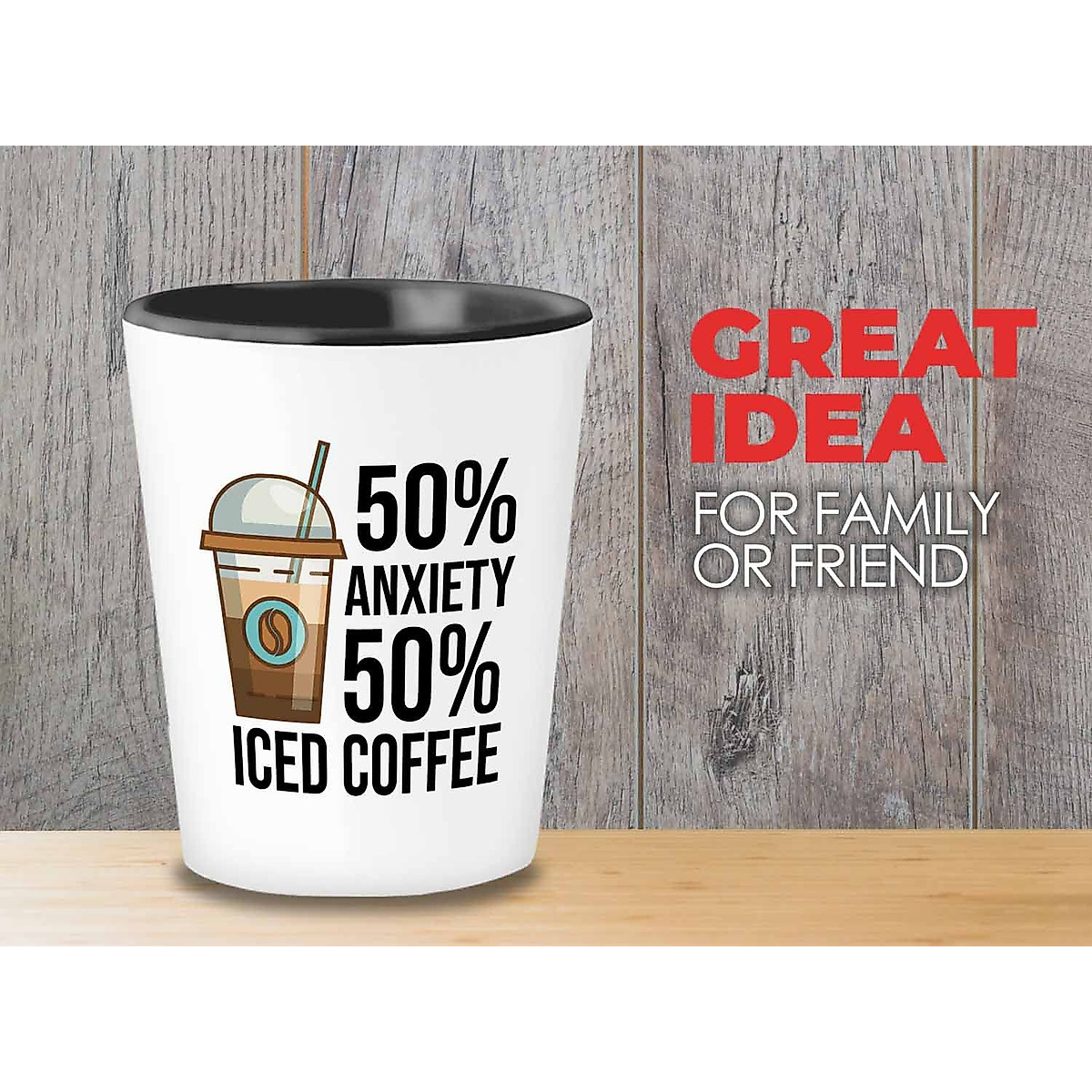 Bubble Hugs sarcasm Shot Glass 1.5oz - 50% anxiety 50% Iced coffee - Adult Humor Kidding Gag Pun Sassy Sarcastic Joke Laugh for Colleagues Humorous Hilarious Snarky