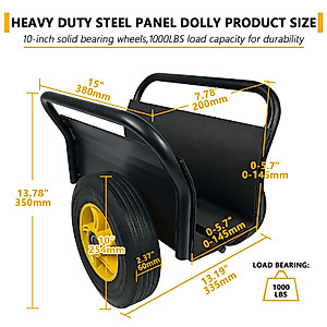 DEVALLEY Panel Dolly,Heavy Duty Slab Dolly,10" Solid Rubber Tires Wheels,1000LBS Load Capacity All Terrain Moving Cart with Handle for Drywall Sheet Heavy Appliance & Material