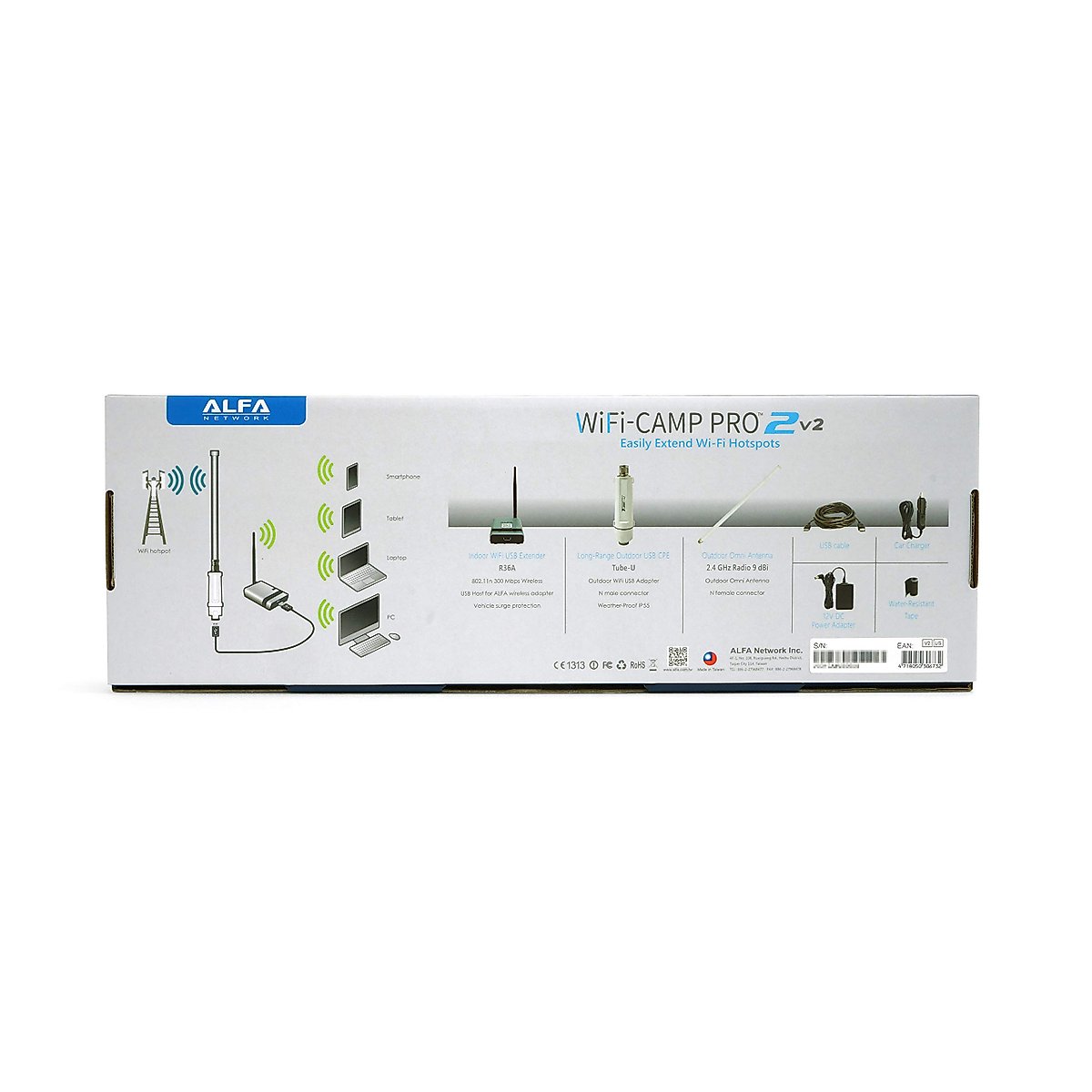 ALFA Network WiFi CampPro 2v2 (Version 2) Universal WiFi/Internet Range Extender Kit for Caravan/Motorhome, Boat, RV
