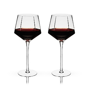 Viski Seneca Modern Wine Glasses - Long Stem Wine Glass Set for Red or White Wine - Dishwasher Safe Crystal 15.5oz Set of 2