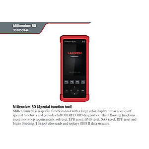 Launch Tech USA Millennium 80 Oil/EPB/BMS/SAS/DPF Reset & OBDII EOBD Car Scan Tool,LAU301050344, LTM80