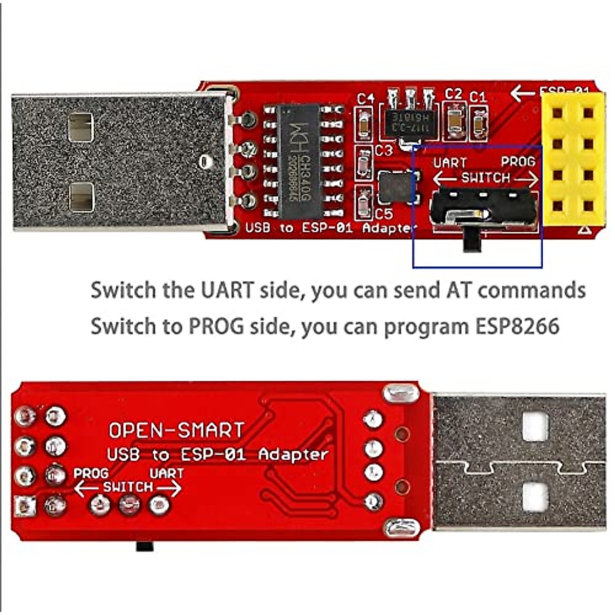 Wishiot ESP8266 ESP-01S 4MB Serial WiFi Wireless Transceiver Module + CH340G Programmer USB to ESP-01 Wireless Adapter Module 4.5-5.5V