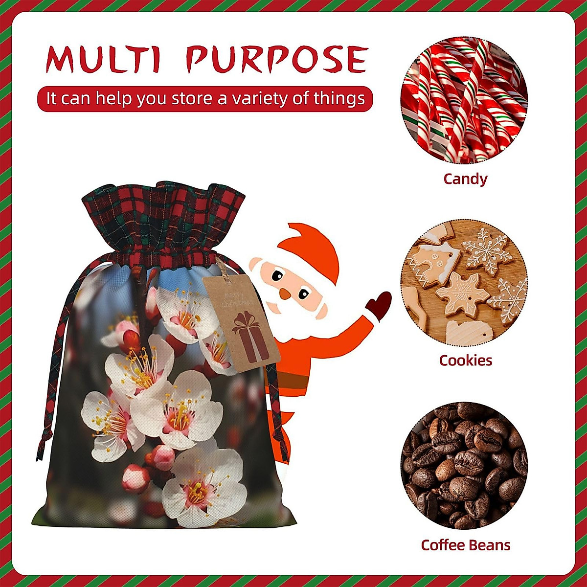 Christmas Gift Bags with Drawstring Burlap Gift Bags Apricot Flowers Christmas Linen Bags for Xmas Party Candy Bags with Cards Xmas Reusable Wrapping Bags Christmas Linen Treat Bags for Holiday