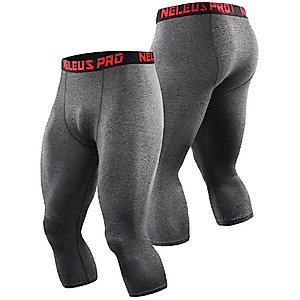 NELEUS Men's 3 Pack Running Capri Leggings Athletic Compression Short,6057,Black,Grey,White,L,EU XL
