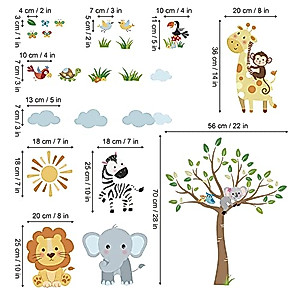 decalmile Forest Baby Animals Wall Decals Elephant Lion Giraffe Wall Stickers Baby Nursery Kids Room Daycare Wall Decor