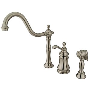 Kingston Brass KS7808TPLBS Templeton Widespread Kitchen Faucet with Brass Sprayer, Satin Nickel,8-Inch Center