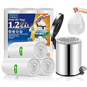 OKKEAI Small Trash Bags 1.2 Gallon 8L White Garbage Bags 5 Liter Mini Trash Bags for Bathroom Waste Basket Liners