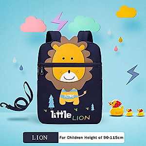 willikiva Cute Zoo Little 3d Backpack Kid Backpacks for Boys and Girls Toddler Backpack Waterproof School Bag Safety Harness Leash (Lion)