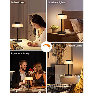 QiMH Battery Operated LED Table Lamp, 5000mAh Waterproof Cordless Desk Lamp with 3 Level Brightness Touch Control, Mini Rechargeable Night Light for Living Room, Bedroom, Outdoor bar (Black)