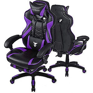 Purple Gaming Chair, Reclining Computer Chair with Footrest, High Back Gamer Chair with Massage, Large Computer Gaming Chair, Racing Style Desk Chair for Gaming, Big and Tall Gaming Chairs for Adults