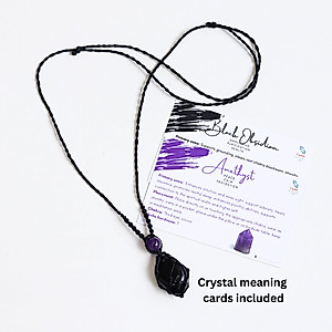 CrystalsMacrame Black Obsidian and Amethyst crystal necklace for protection and healing, handmade necklace with 2 stones pendant jewelry for women men teen girls boys