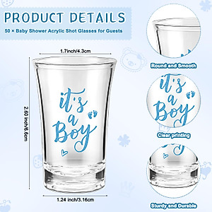 Pickmesh 50 Sets Baby Shower Favors Baby Boy Girl Theme Party Gift Include Short Glasses Acrylic Clear Shot Glasses Thank You Tag Organza Bag Twine Baby Shower Tea Party Favor for Gender Reveal (Boy)