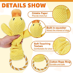 KOOLTAIL Duck Dog Squeaky Toys, Interactive Puppy Plush Toys with Crinkle Paper, Large Tug of War Pull Toy for Indoor and Outdoor Play, Stuffed Soft Pet Chew Toy for Small Medium Large Dogs Yellow