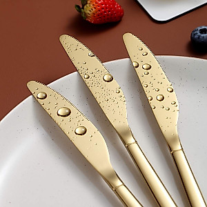 Berglander Gold Dinner Knives Set Of 4, Titanium Shiny Gold Plating Stainless Steel Dinner Knife, Butter Knife Table Knives Dishwasher Safe