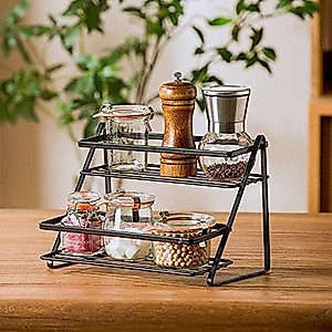 2 Tier Bathroom Shelf, Desktop Makeup Organizer, Small Storage Rack for Kitchen, Bath Room, Bedroom and Office (Black)